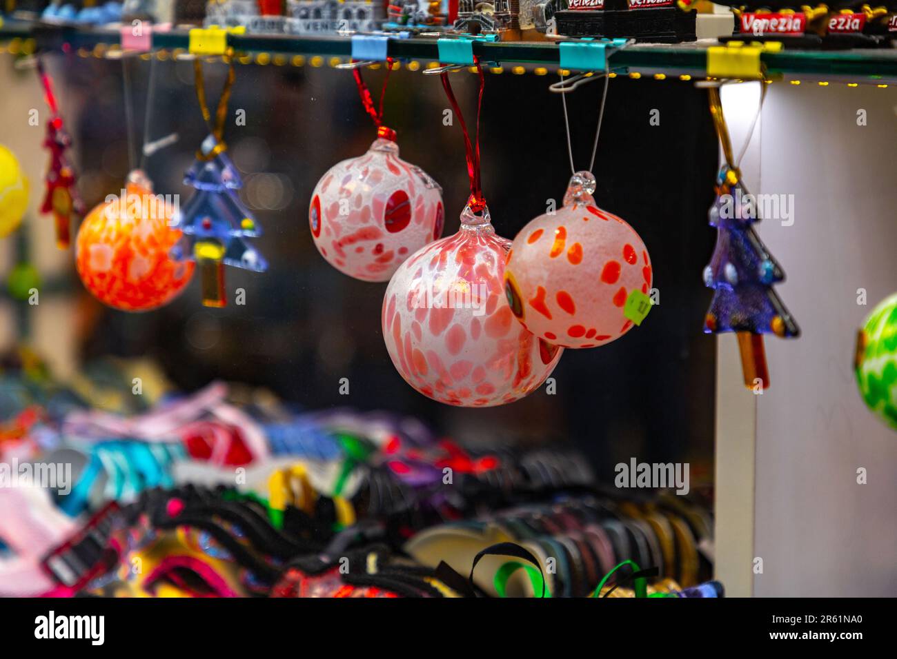 Venice, Italy - April 3, 2022: Handmade glass balloon figurines seen on ...