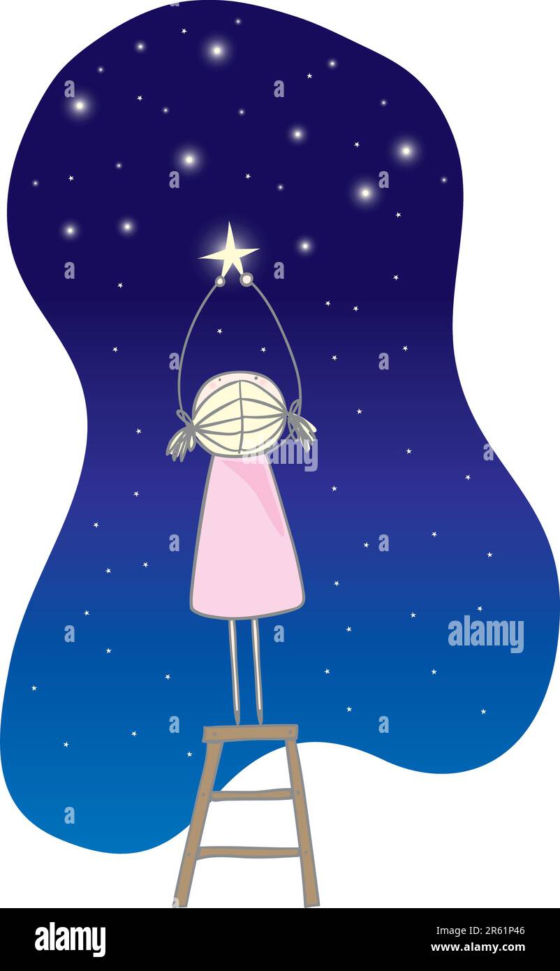Reaching for the stars girl catching a star in the night sky Stock ...