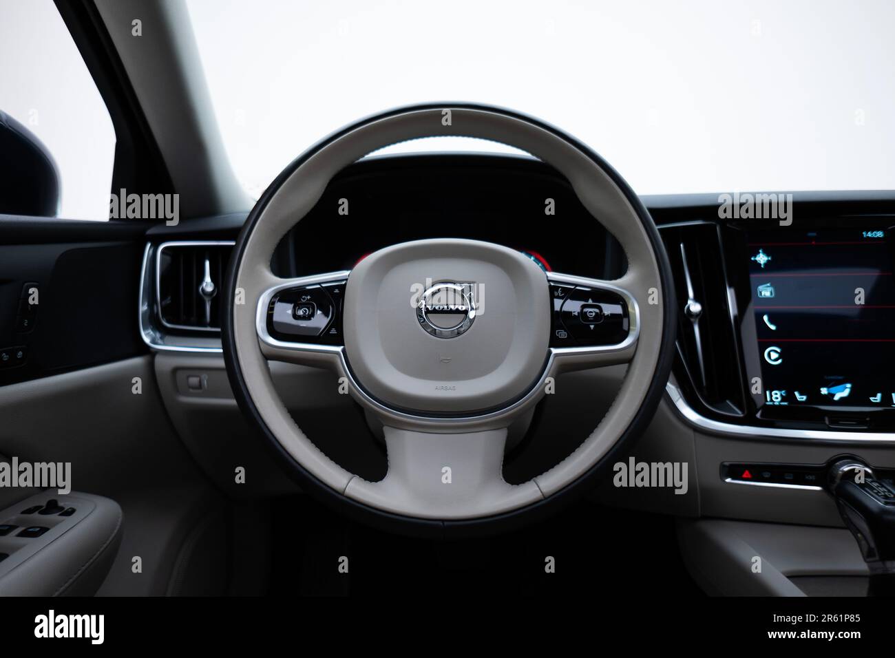 An interior shot of a Volvo car featuring high-end leather seating and ...