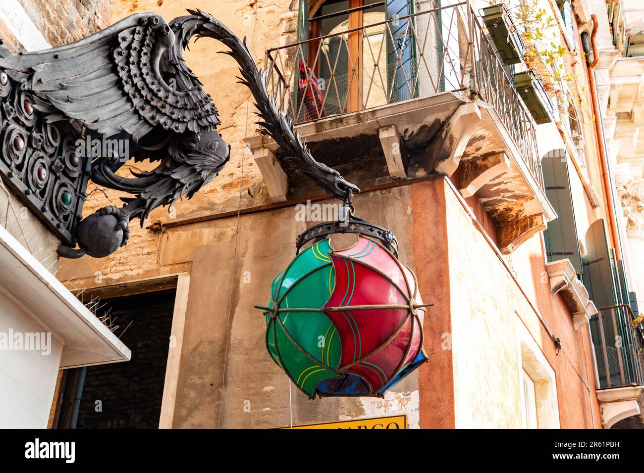 Venice, Italy - April 2, 2022: Ornamental street light with a metallic ...