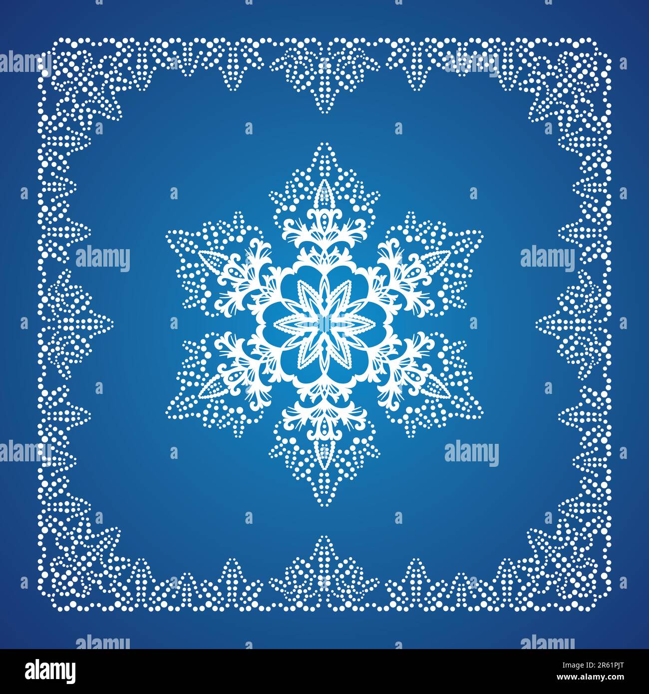 Single detailed snowflake with Christmas border on blue gradient ...