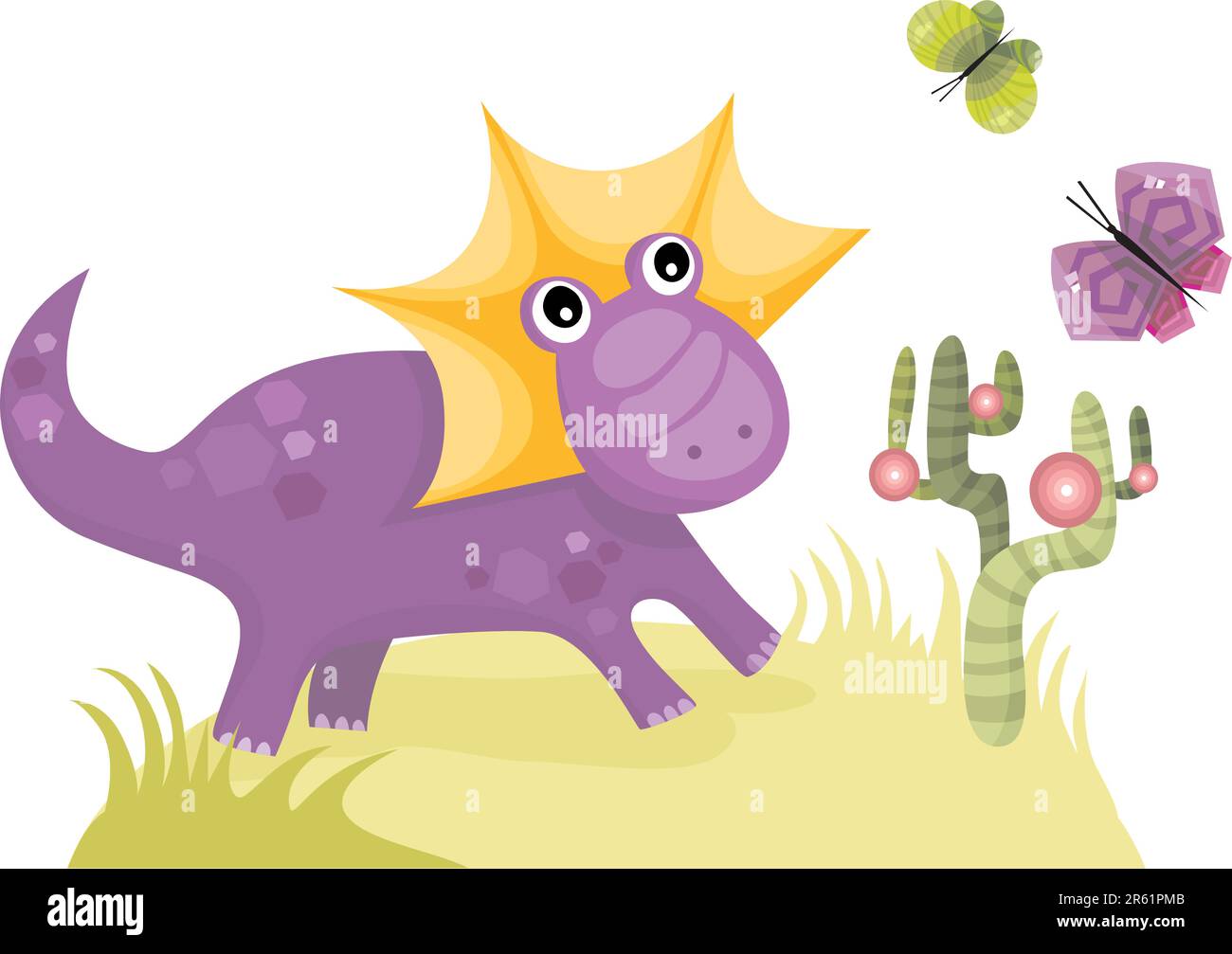 vector illustration of a cute dinosaur with butterfly Stock Vector ...