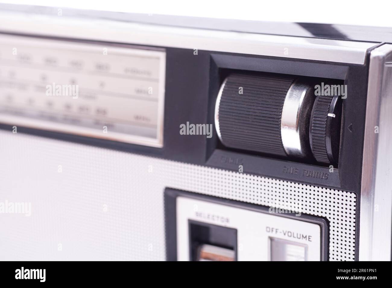 Vintage transistor radio, close up tuning wheel on the radio Stock ...
