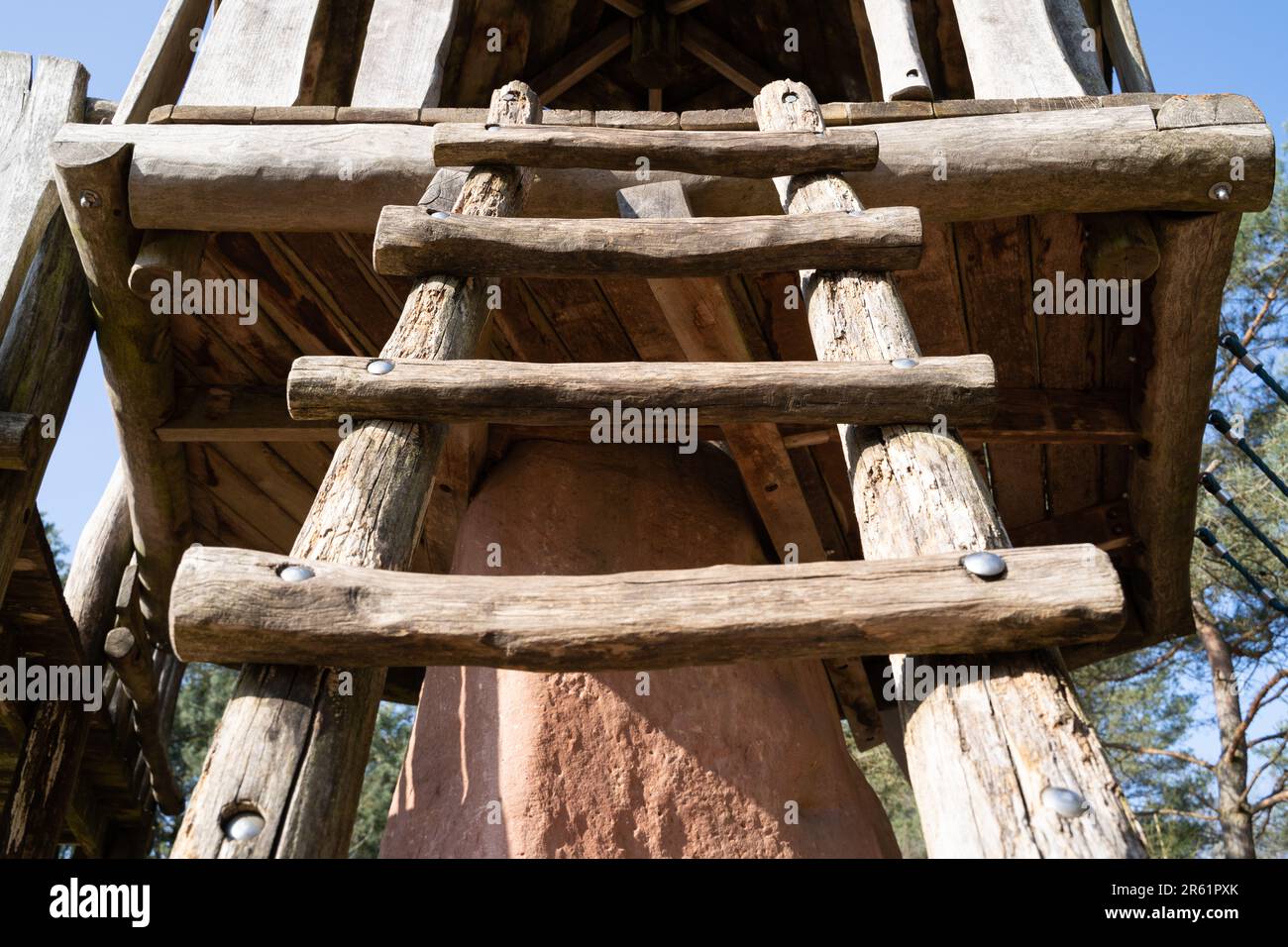 Wooden ladder of a play house for children in the playground Stock ...