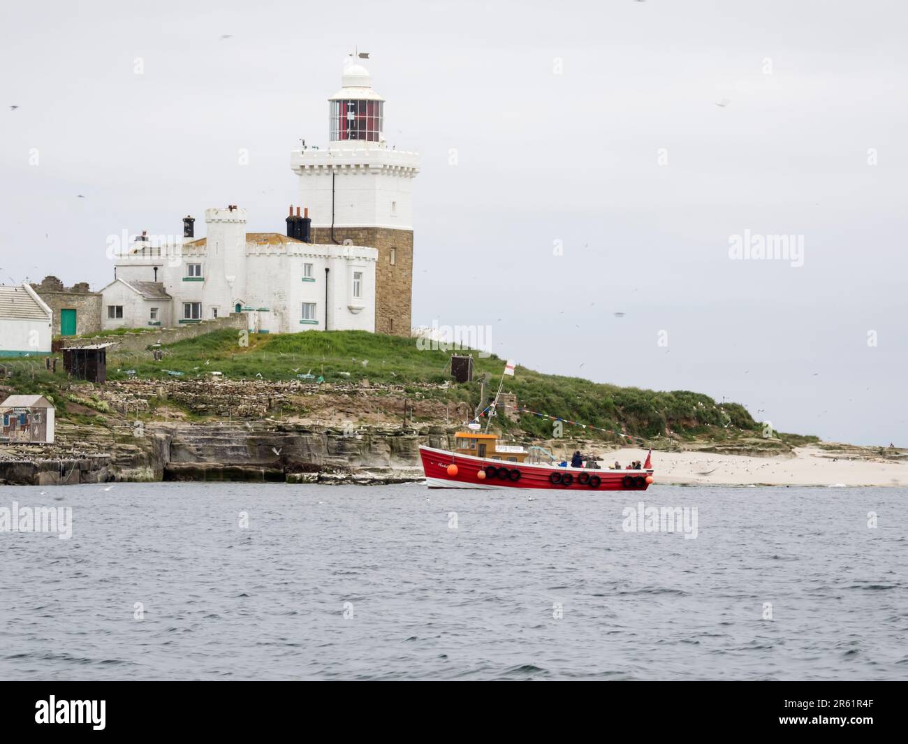 A tourist boat taking people to view the Puffins and orther seabirds at ...
