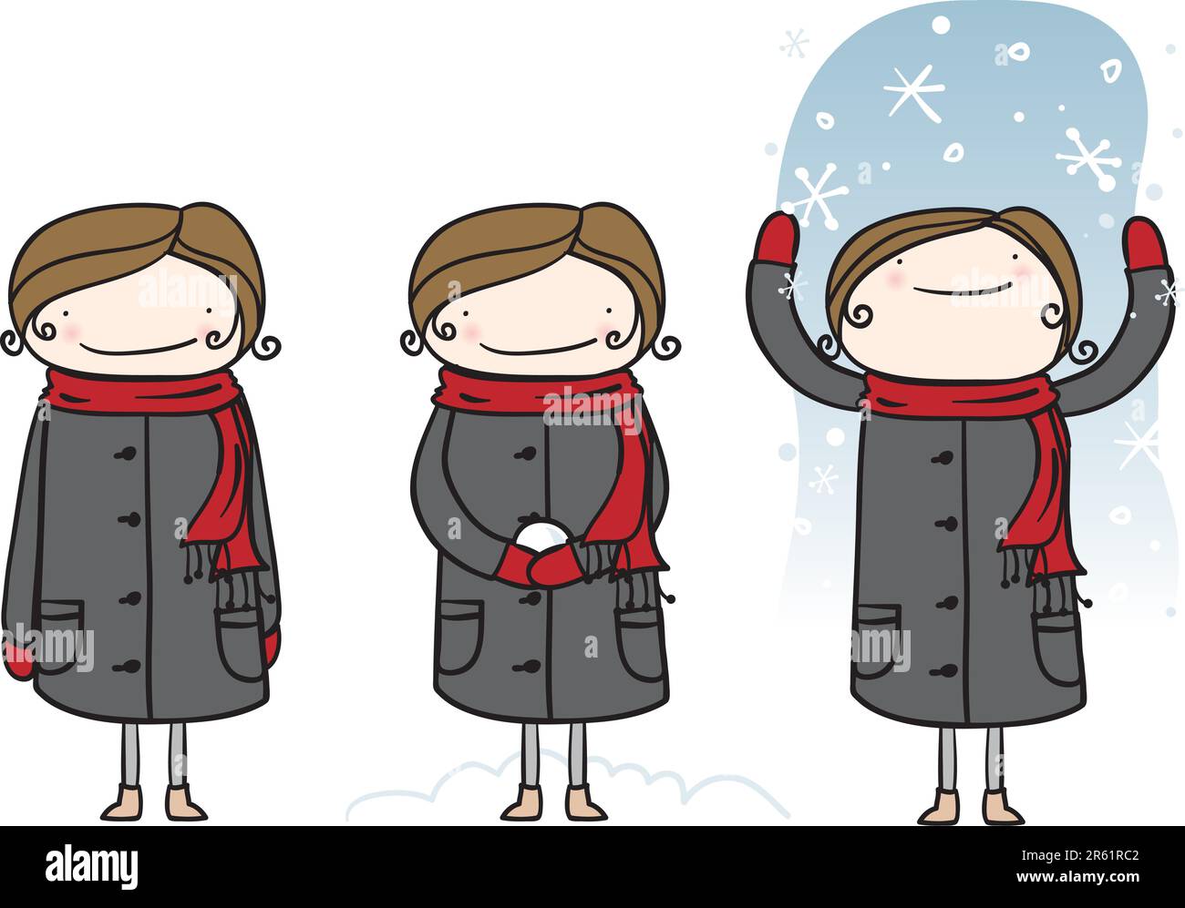 Illustration of a woman in the winter in various poses Stock Vector ...