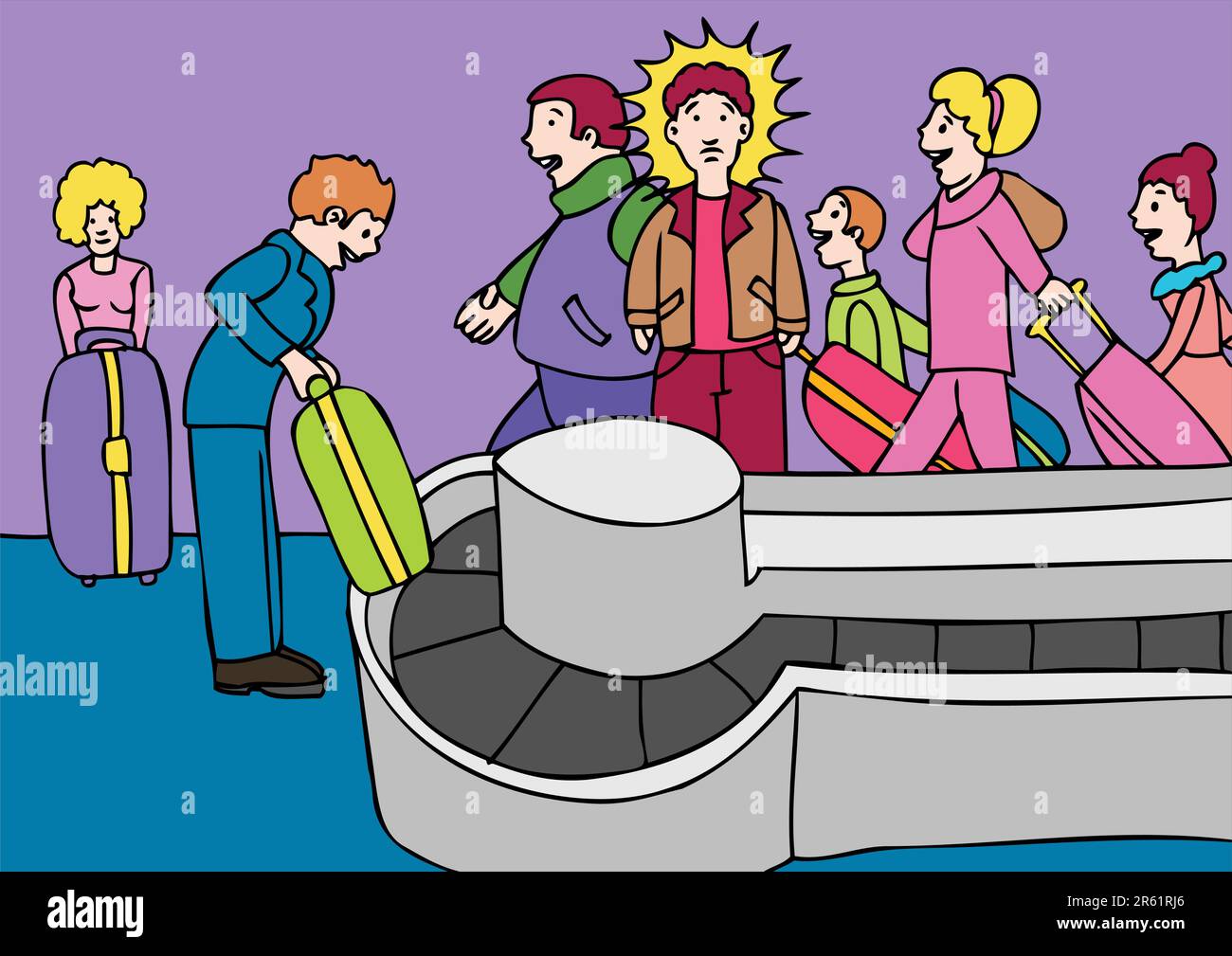 Cartoon image of a man waiting a long time for his luggage at the ...