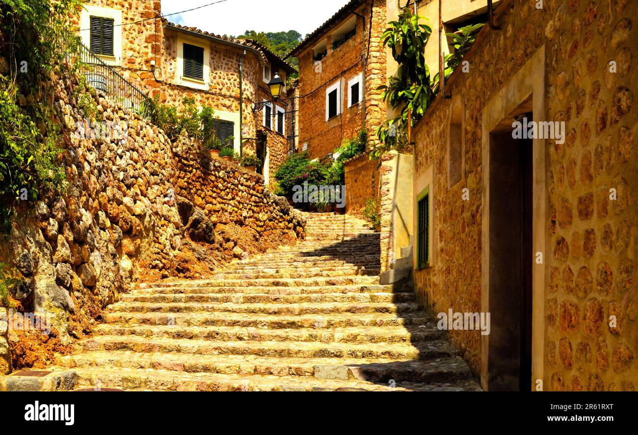 A view of Village steps in Mallorca Stock Photo - Alamy