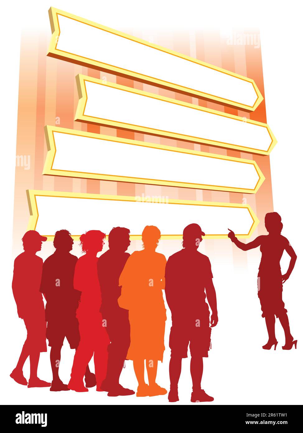 Woman is pointing a group of direction signs Stock Vector Image & Art ...