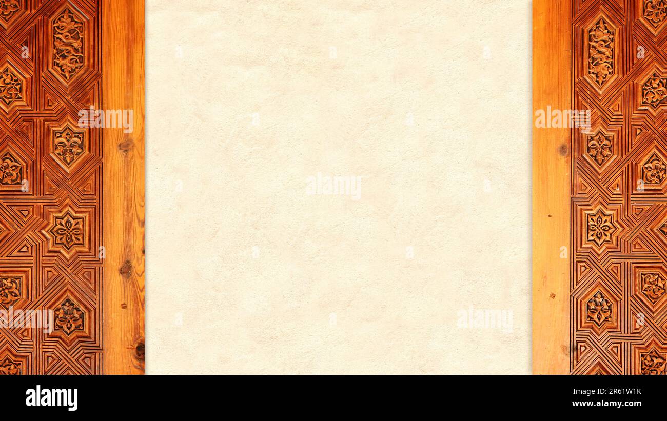 Vertical or horizontal background with wood carving frames with floral ...