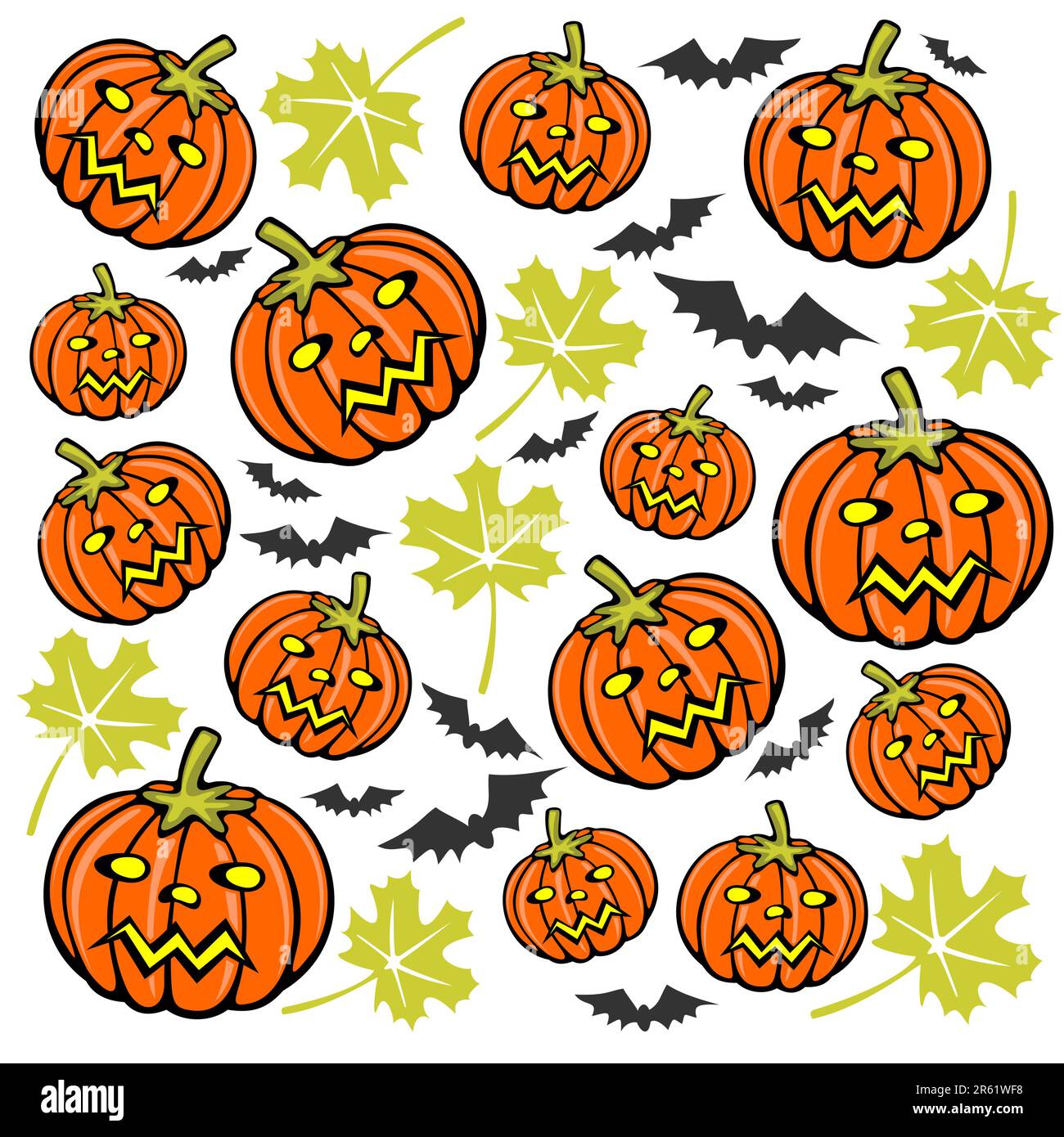 Cartoon pumpkins and bats on a white background. Halloween illustration ...