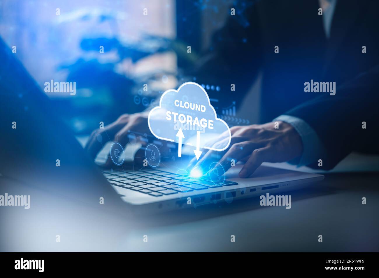 Cloud connection computing technology concept with businessman use ...