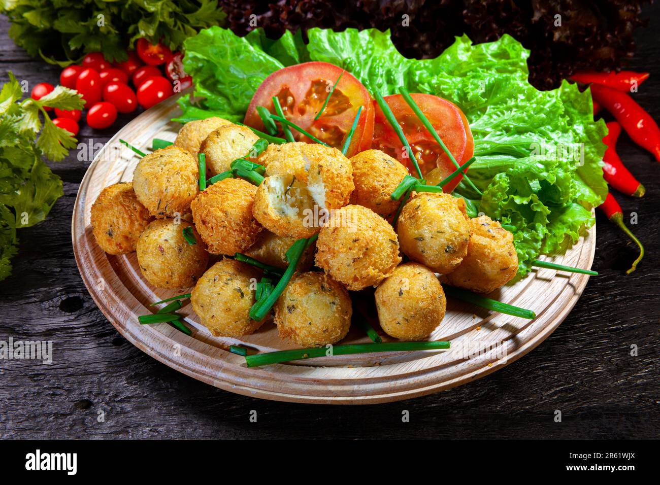 cod dumpling, salt cod fritters, bunuelos de bacalao. Brazilian snack ...