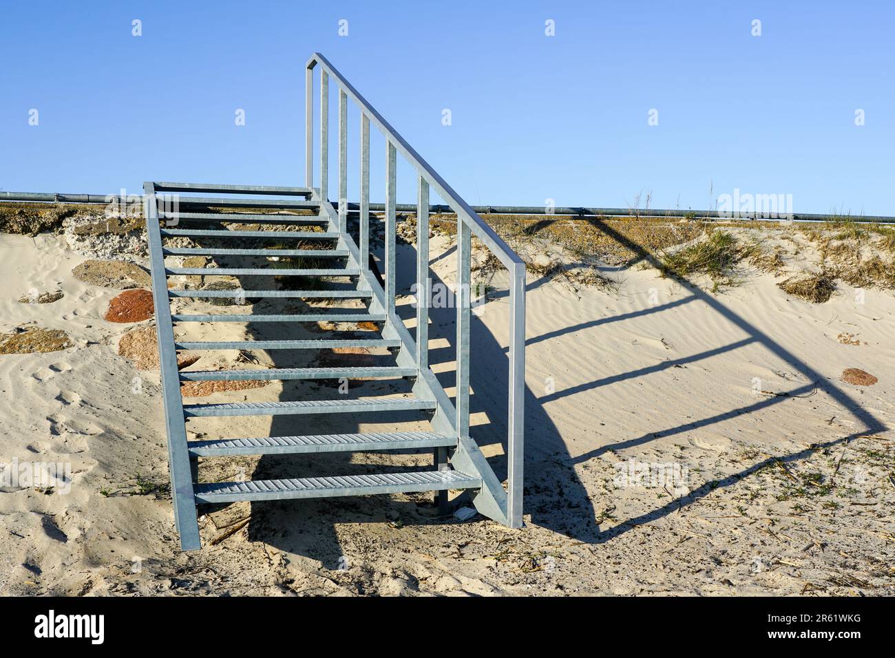 Public outdoor galvanized steel staircase with handrail for safety ...