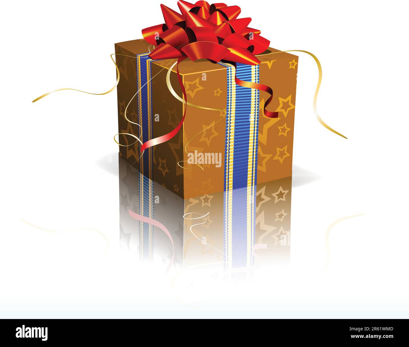 Vector illustration of red square present box with a bow and ribbons on ...
