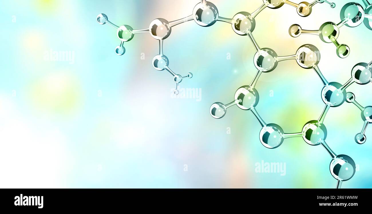 Horizontal banner with model of abstract molecular structure ...