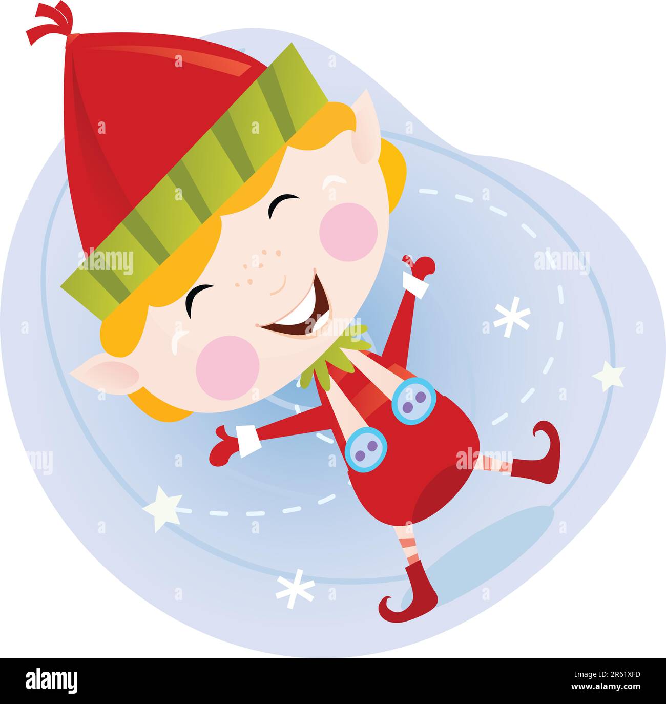 Cute christmas elf in red. Vector cartoon Illustration Stock Vector ...