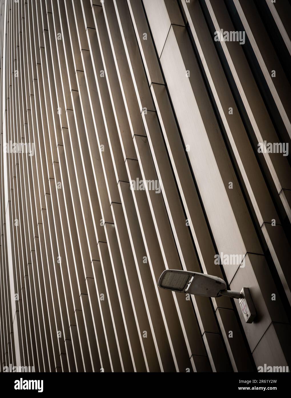 London, UK: Architectural detail of a curving office building with a ...
