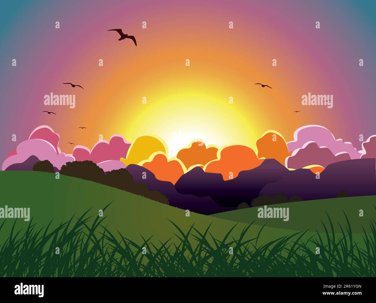 Vibrant sunset landscape Stock Vector Images - Alamy