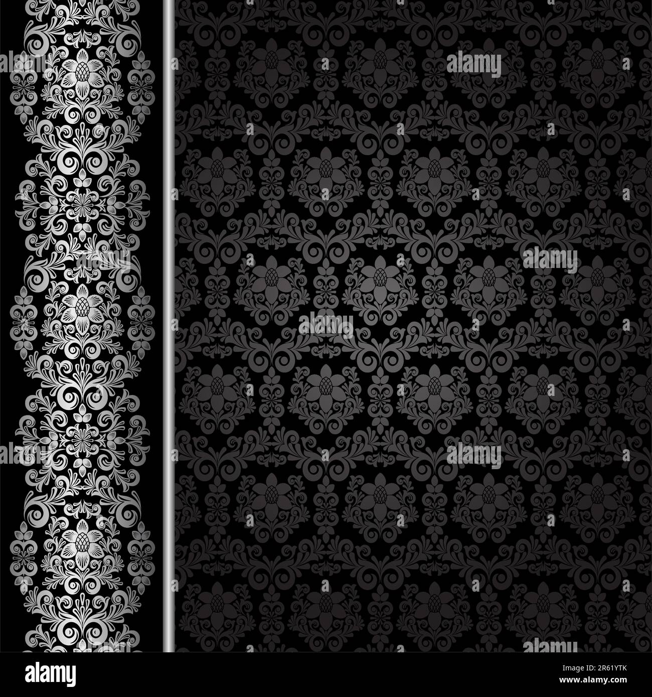 Black background with silver flowers and leaves Stock Vector Image ...