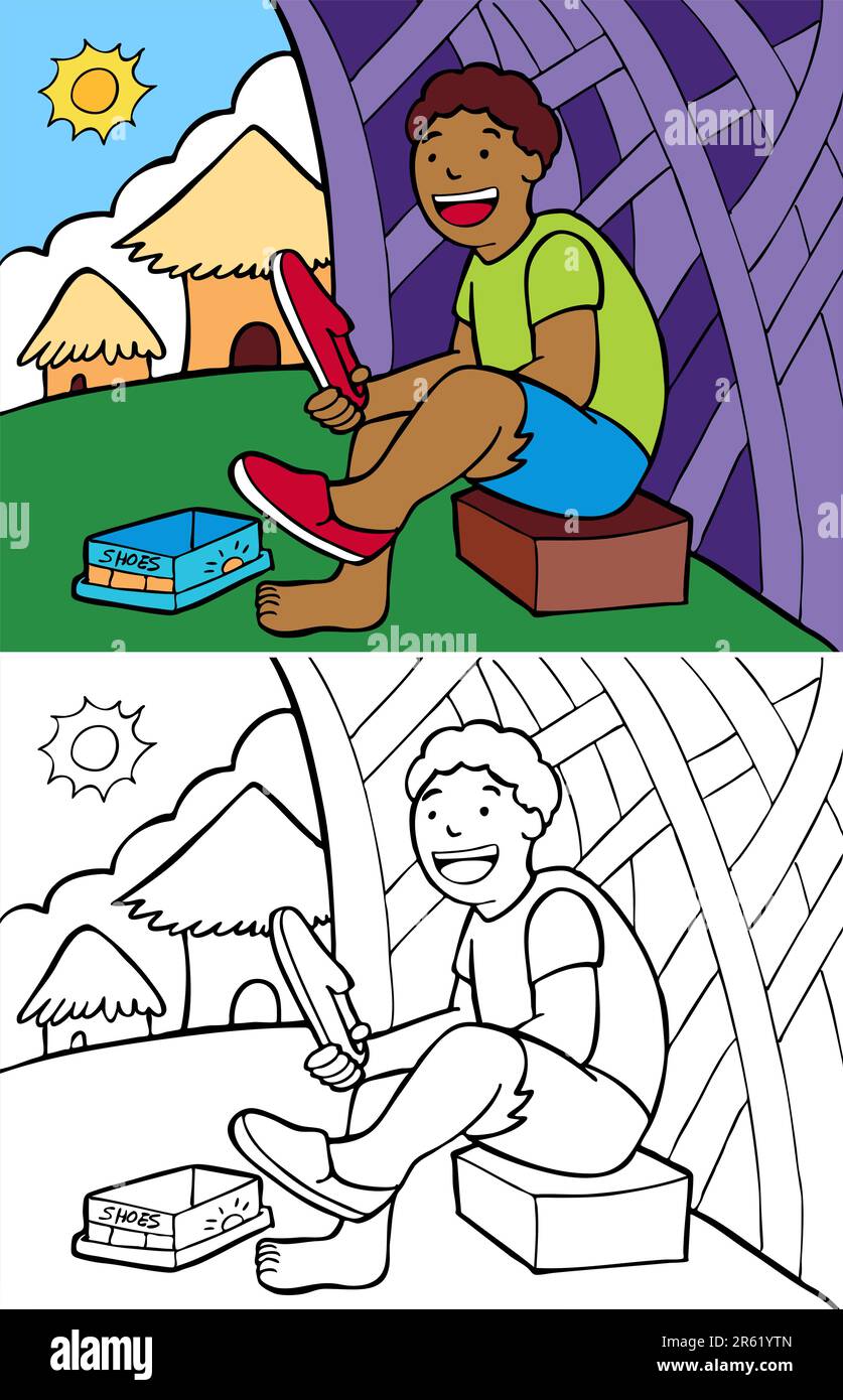 Cartoon image of a boy getting new shoes Stock Vector Image & Art - Alamy