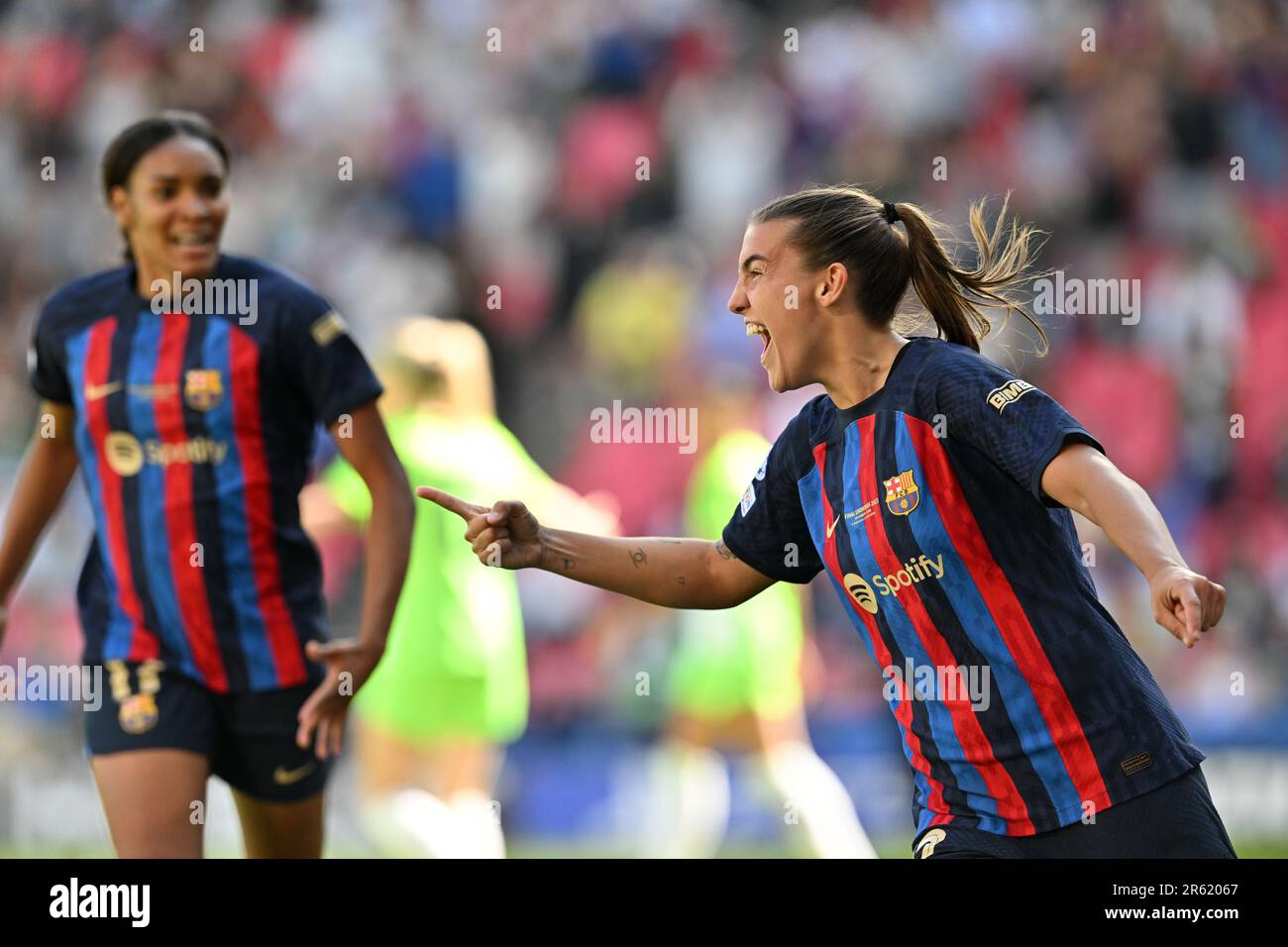 Eindhoven, The Netherlands. 03rd June, 2023. Patricia Guijarro of Barcelona pictured celebrating ...