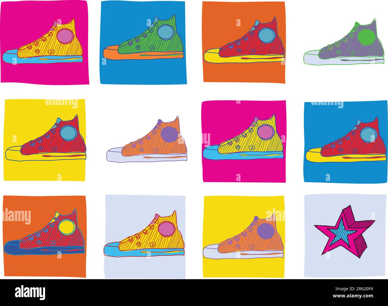 Pattern made of cool hand-drawn sport shoes in different colors. Vector ...
