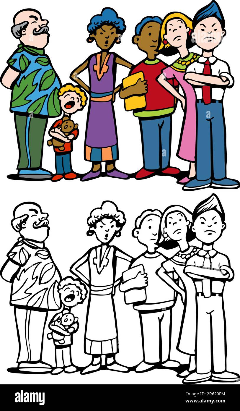 Cartoon image of a group of impatient people waiting in line - both ...