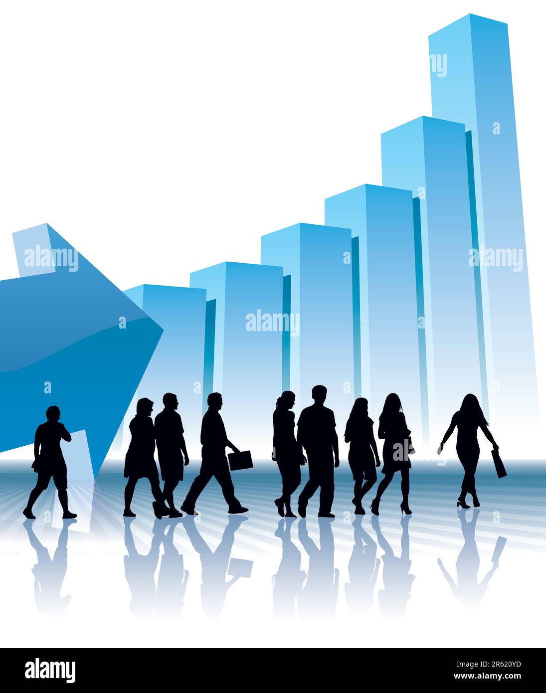 People are going to a large graph, conceptual business illustration ...