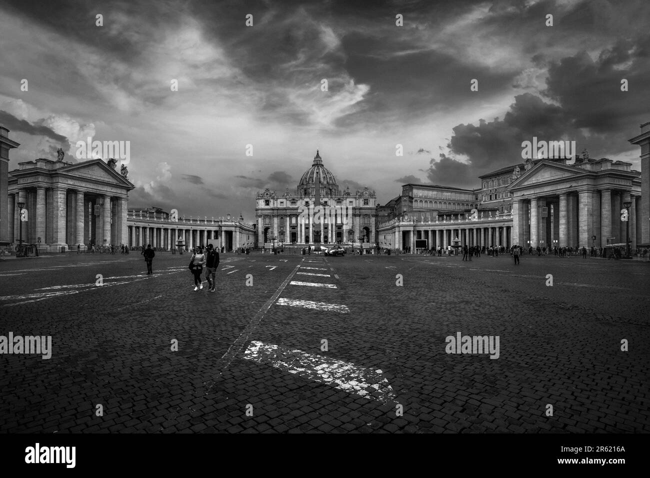 A gray scale shot of ST Peter's Basilica in Vatican City in Rome, Italy ...