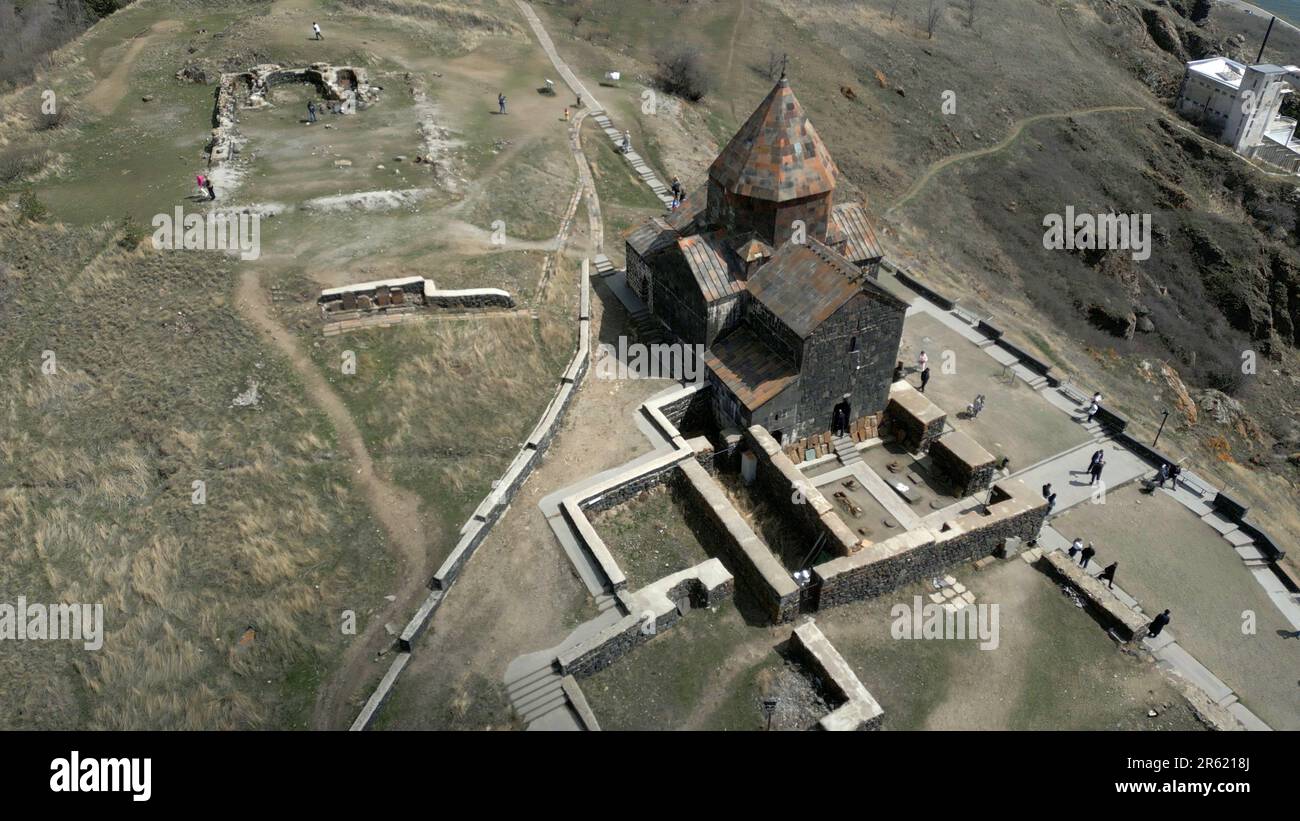 Sevanank Monastery Complex in Armenia. Monastery buildings with crosses ...