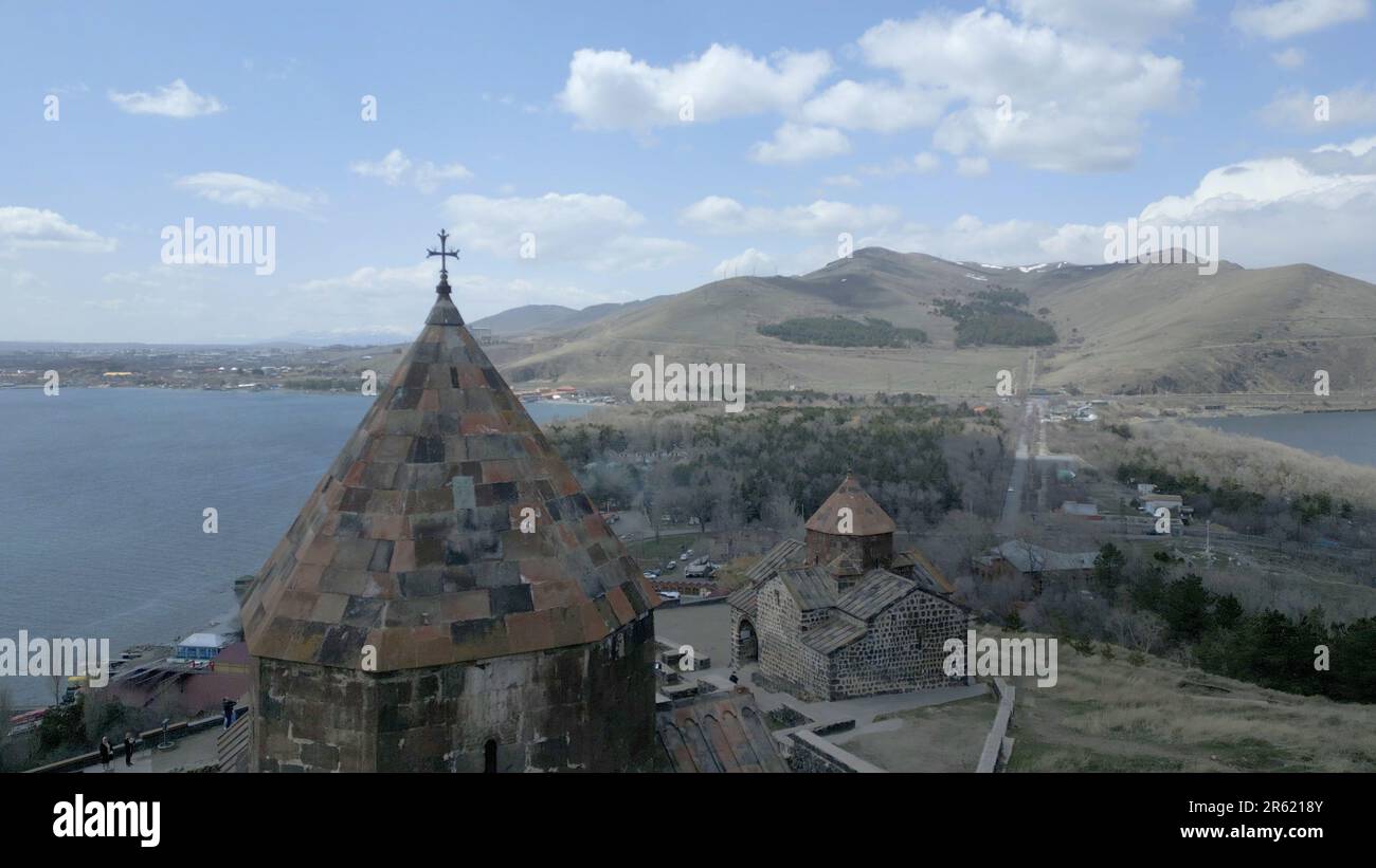 Sevanank Monastery Complex in Armenia. Monastery buildings with crosses ...