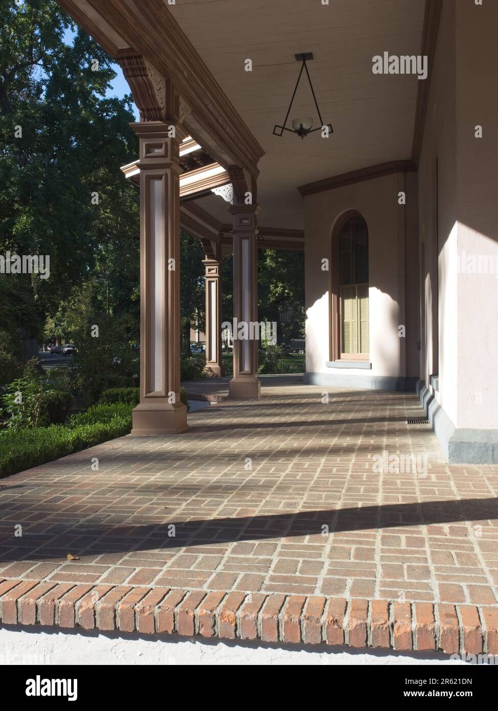 This is the south-facing side of Bidwell Mansion and the walkway ...