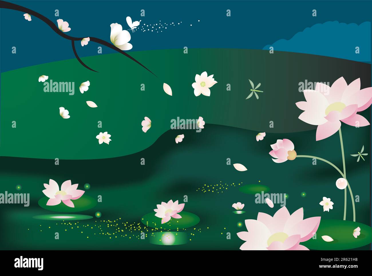 Lotus pool background at night Stock Vector Image & Art - Alamy