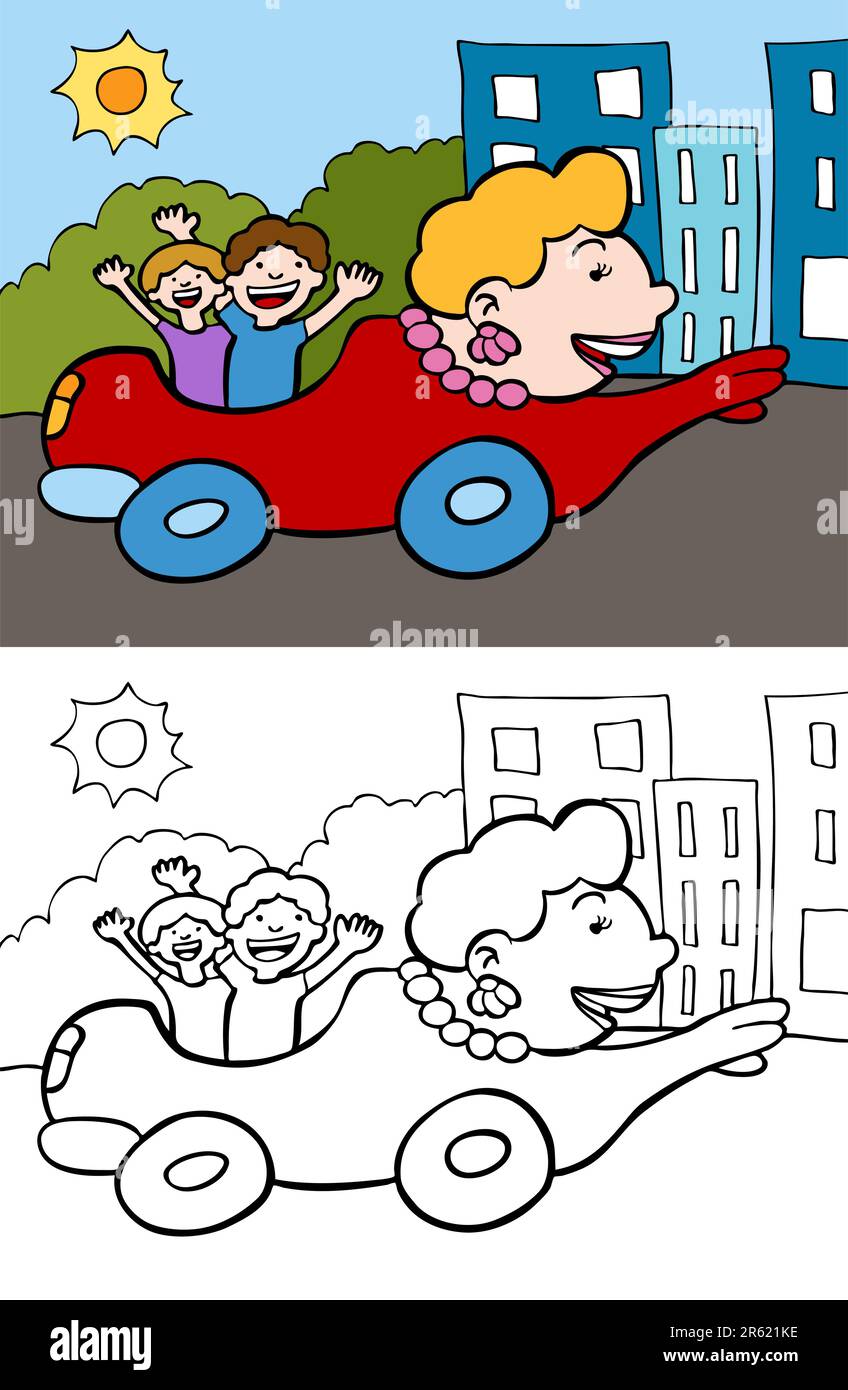 Mom driving car with kids Stock Vector Images - Alamy