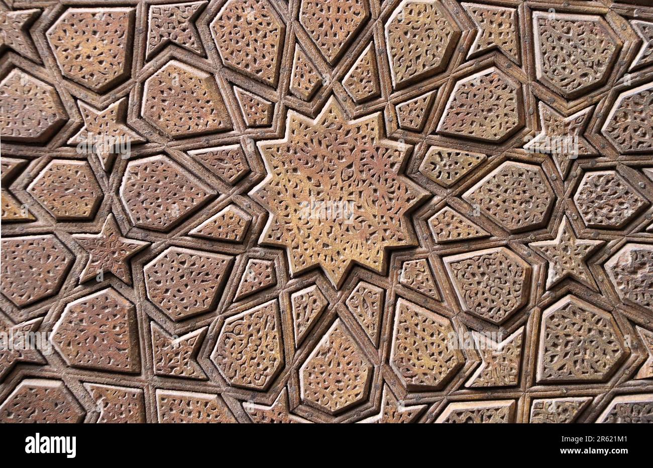 Detail of wooden door with traditional islamic ornament. Wood window ...