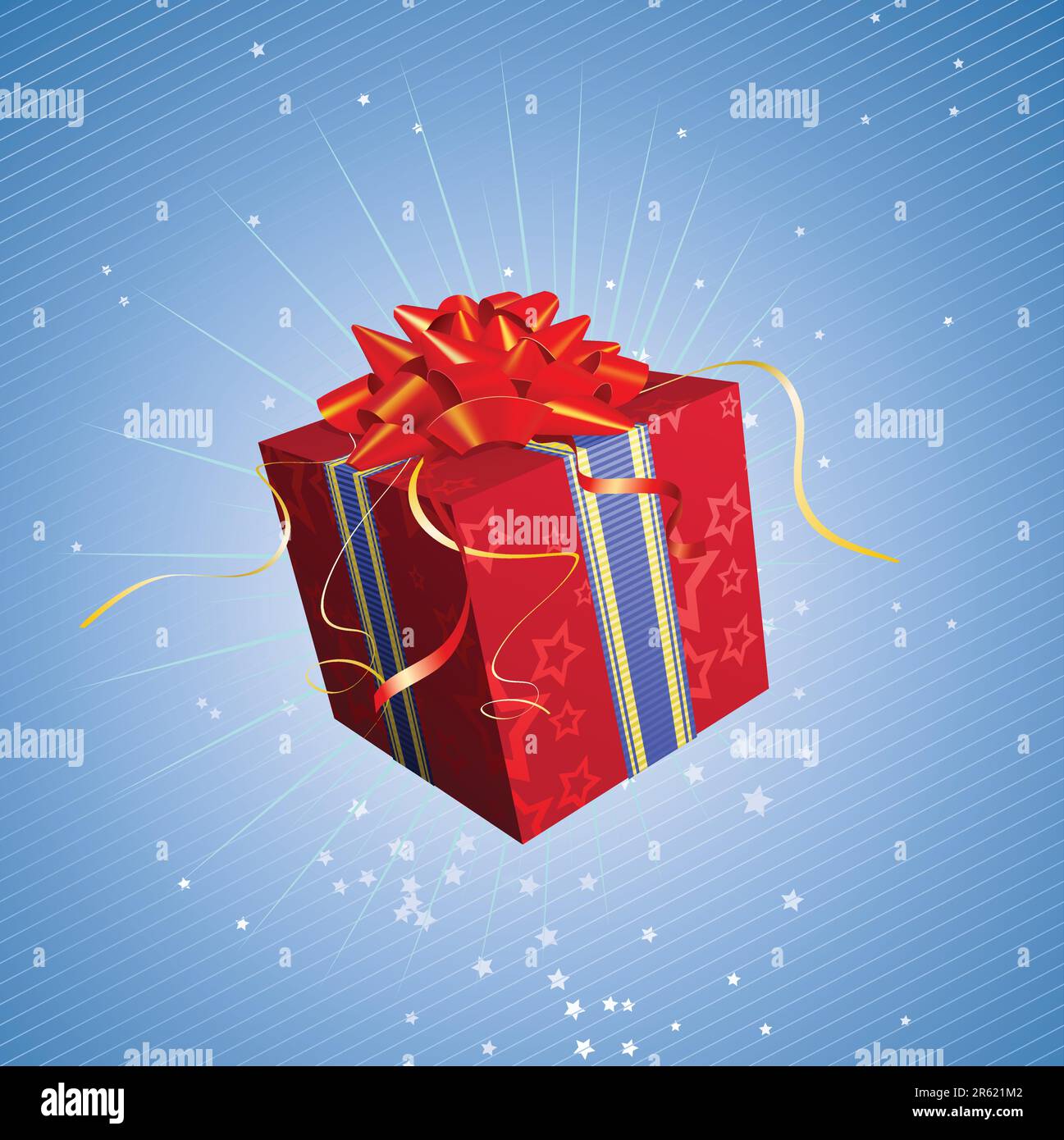 Vector illustration of red square present box with a bow and ribbons on ...