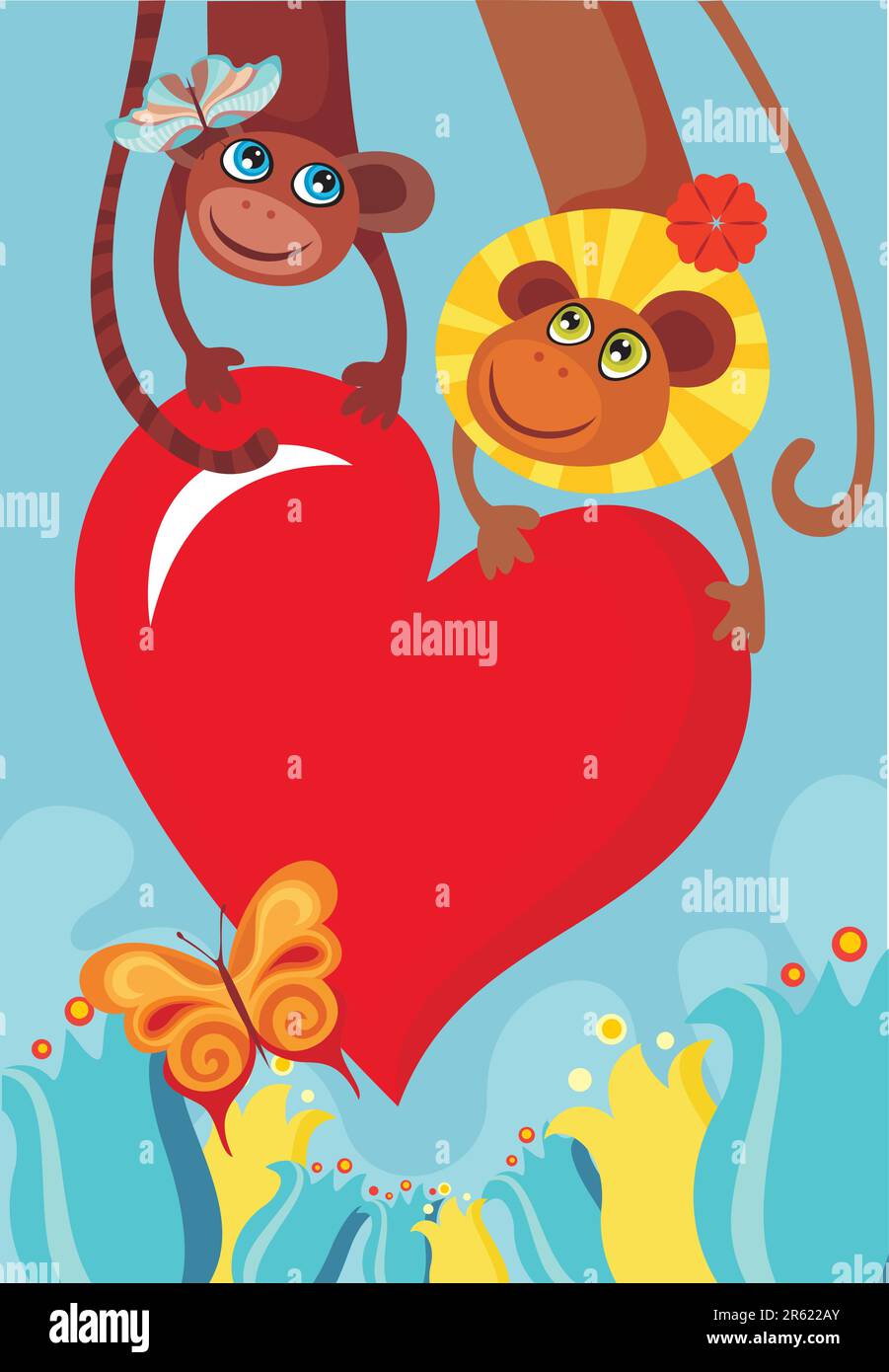 valentine card with a cute monkeys Stock Vector Image & Art - Alamy