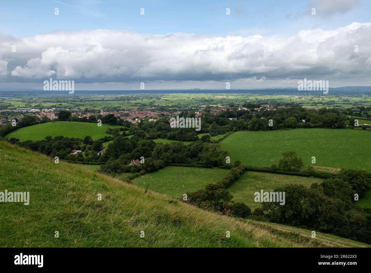 Views from on top of Glastonbury Tor hillside Stock Photo - Alamy