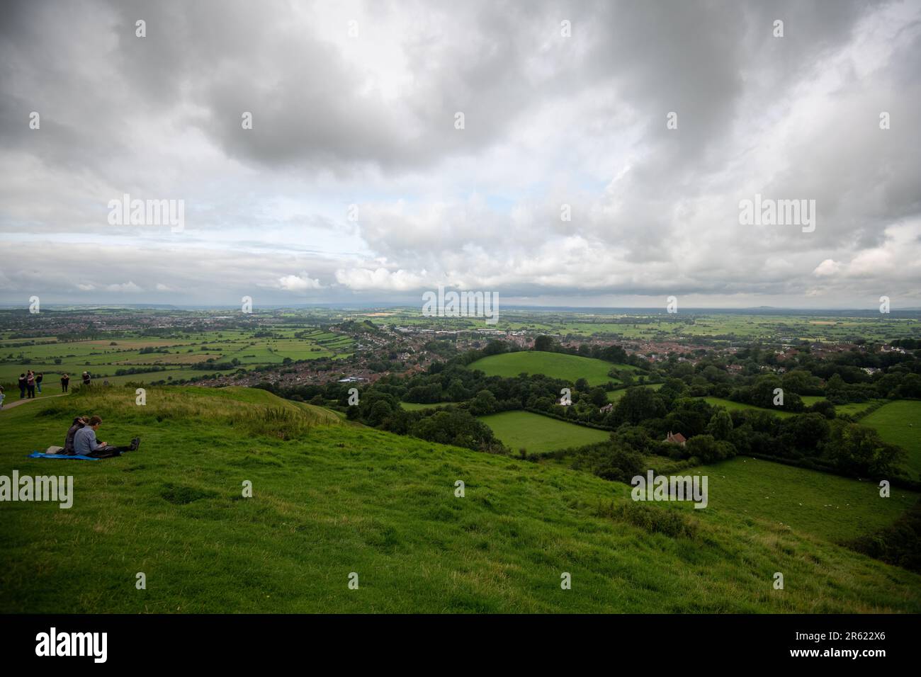 Views from on top of Glastonbury Tor hillside Stock Photo - Alamy