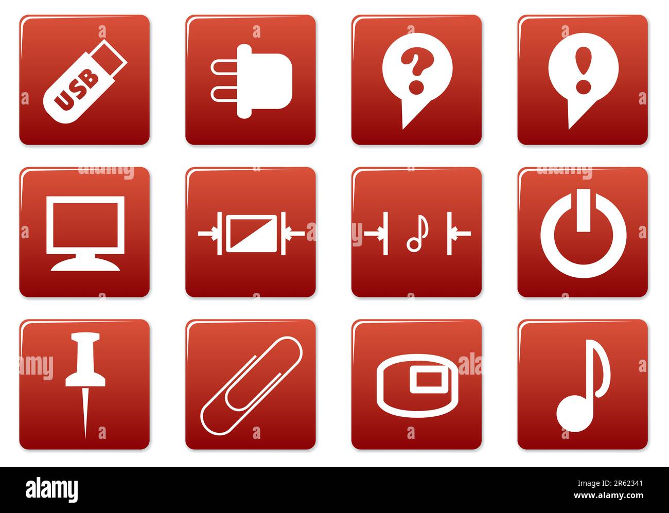 Gadget square icons set. Red - white palette. Vector illustration Stock ...