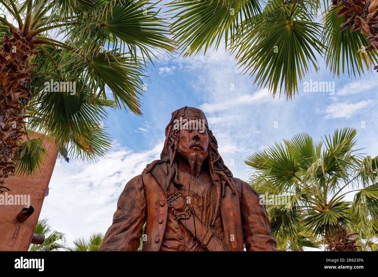 Parker, AZ - March 10, 2023: Carved wooden pirate is at the Caribbean ...