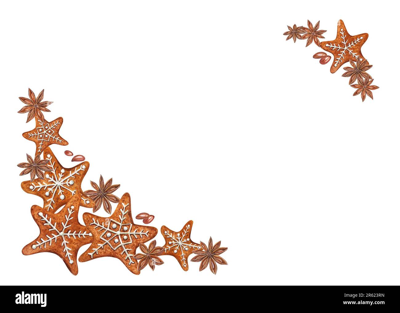 Watercolor frame with star anise and Christmas gingerbread stars ...