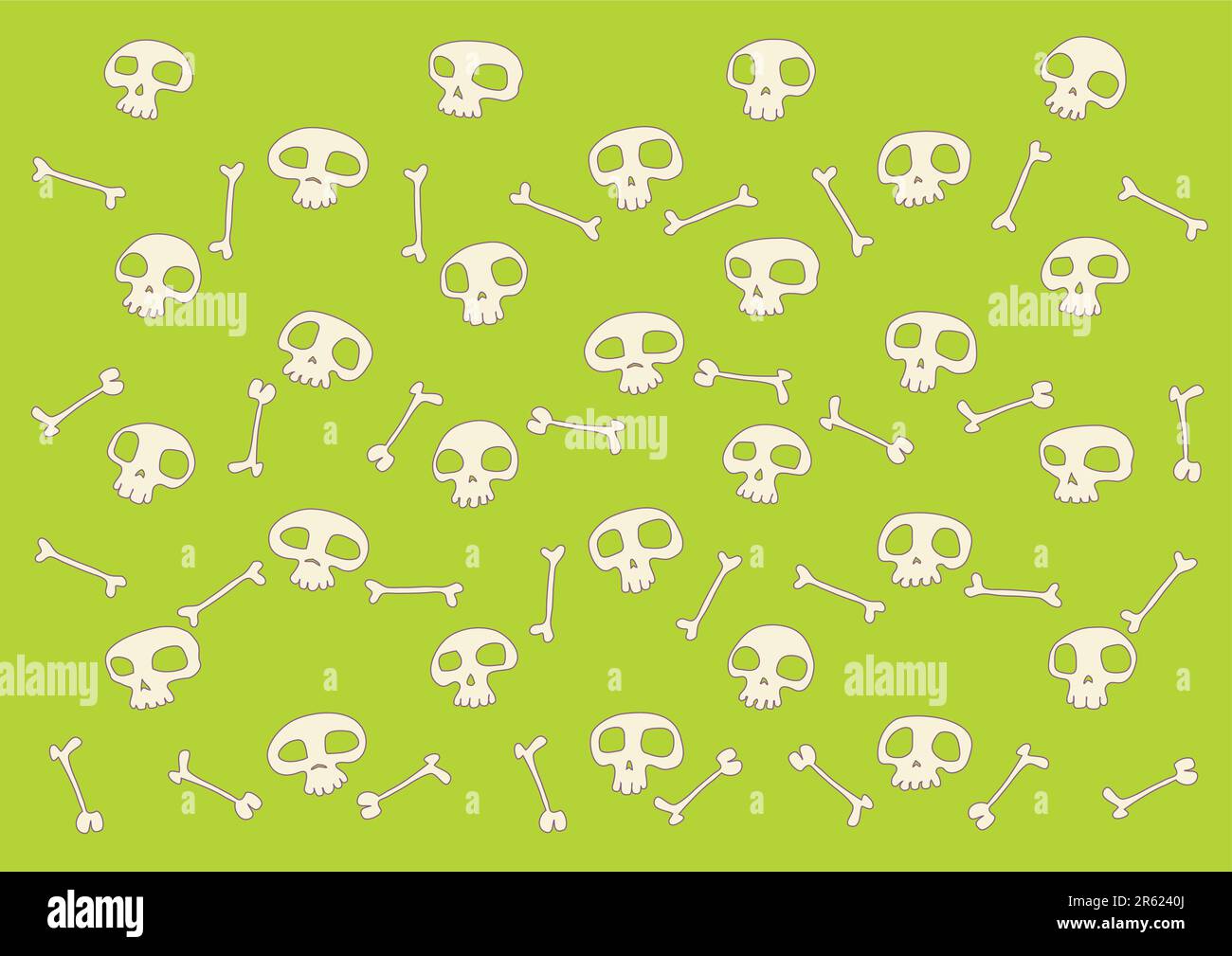 pattern made of funny skulls and bones on bright green background ...
