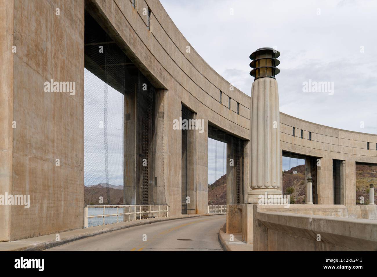 driving over Parker Dam and the Colorado River from California to ...