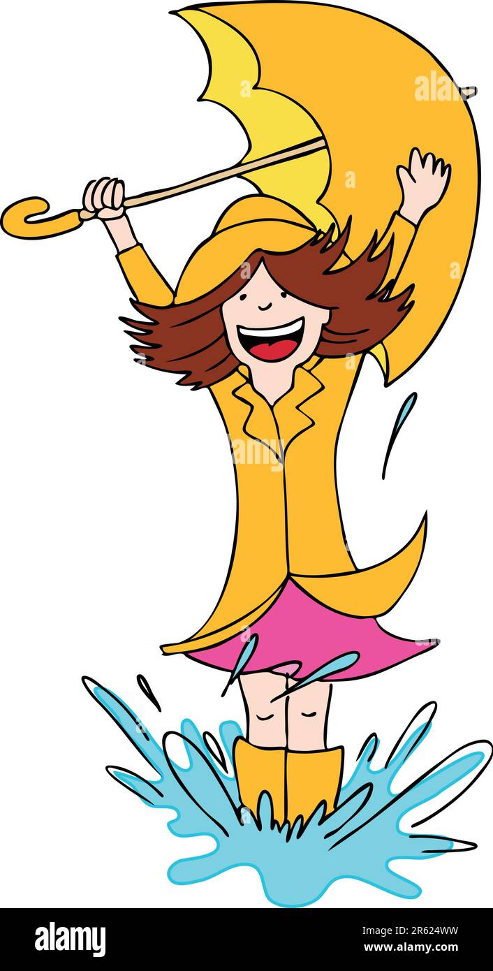 Cartoon girl playing in rain hi-res stock photography and images - Alamy