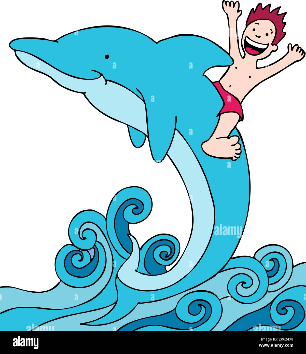 Child rides dolphin sitting on top of a splash of water Stock Vector ...