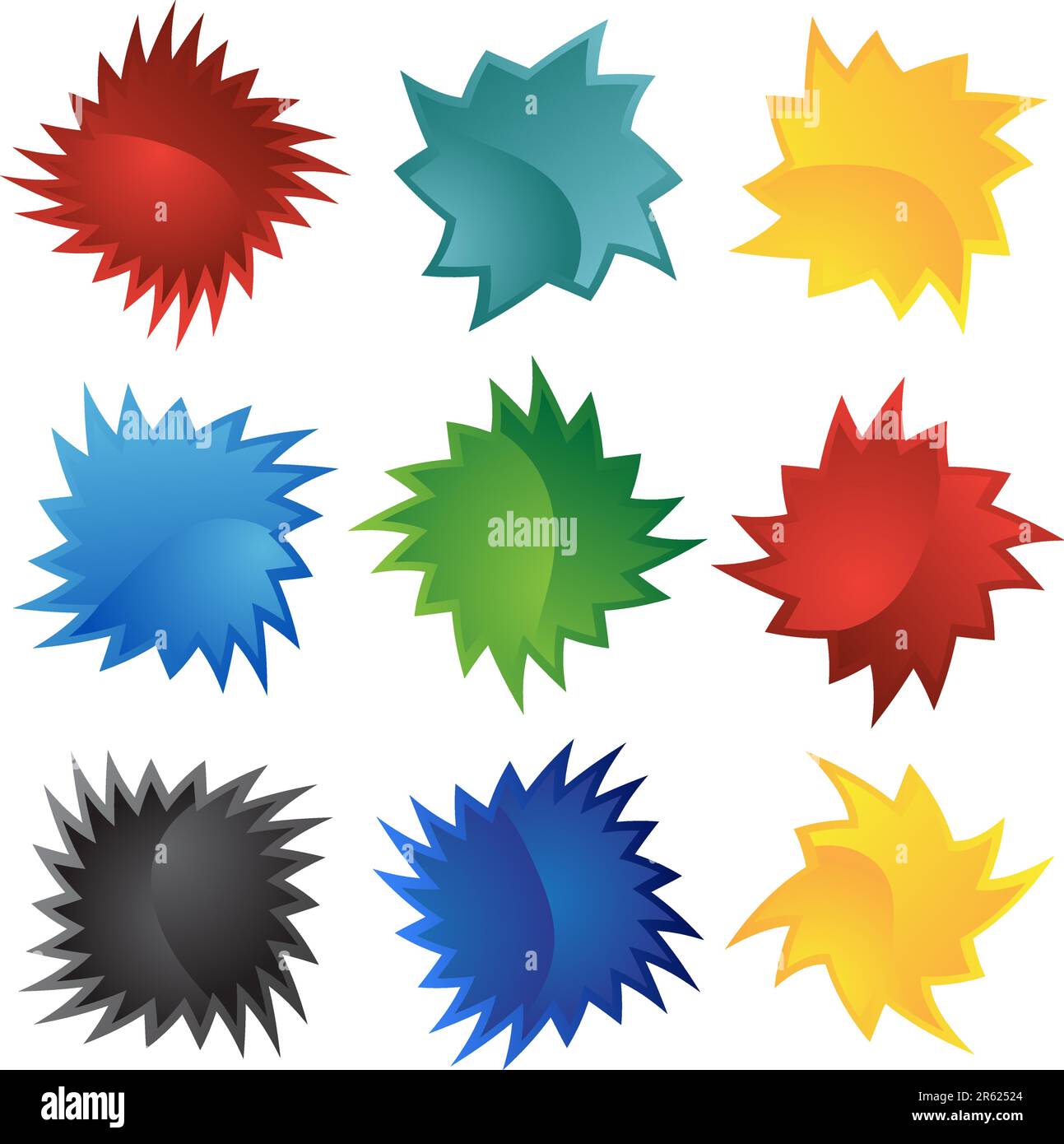 Set of different spiral starburst designs in various colors Stock ...