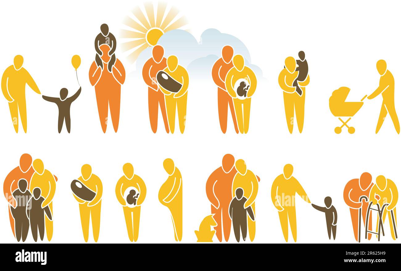 Family simple silhouette icons representing family and relationships ...