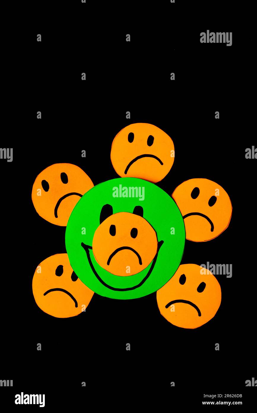 A colorful circular arrangement of five cheerful emoticons, each ...